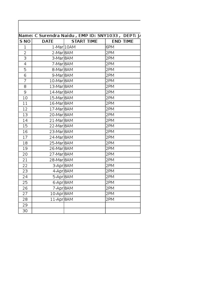 Emp Time Sheet | PDF