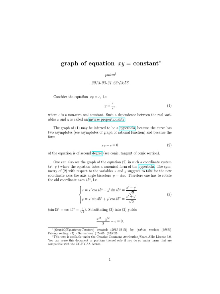 Graph of Equation Xy Constant | PDF | Analysis | René Descartes