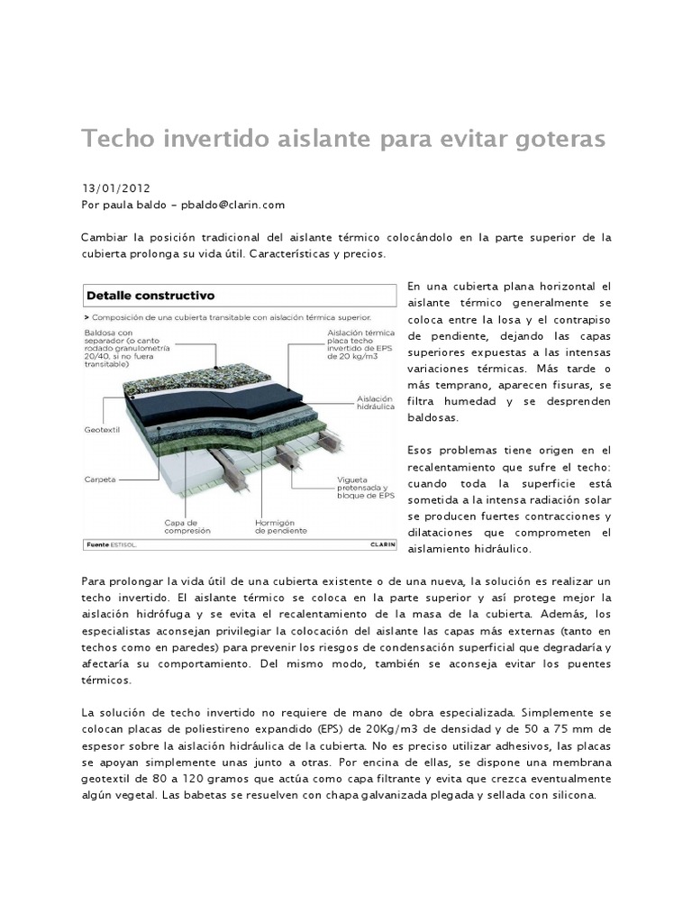 Techo Invertido Aislante para Evitar Goteras | PDF | Aislamiento ...