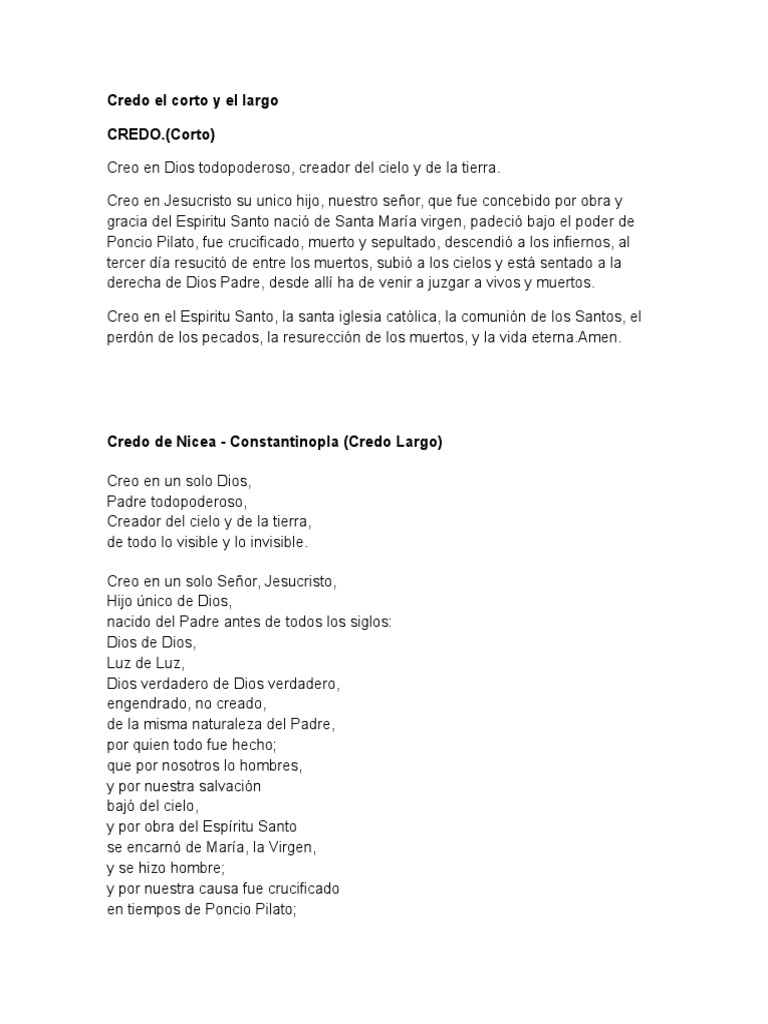 Credo El Corto y El Largo | PDF | Prestado | María, madre de Jesús