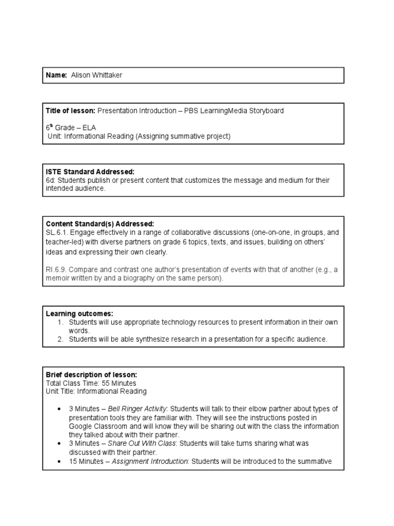 Iste Lesson Plan Two Whittaker | PDF | Rubric (Academic) | Classroom