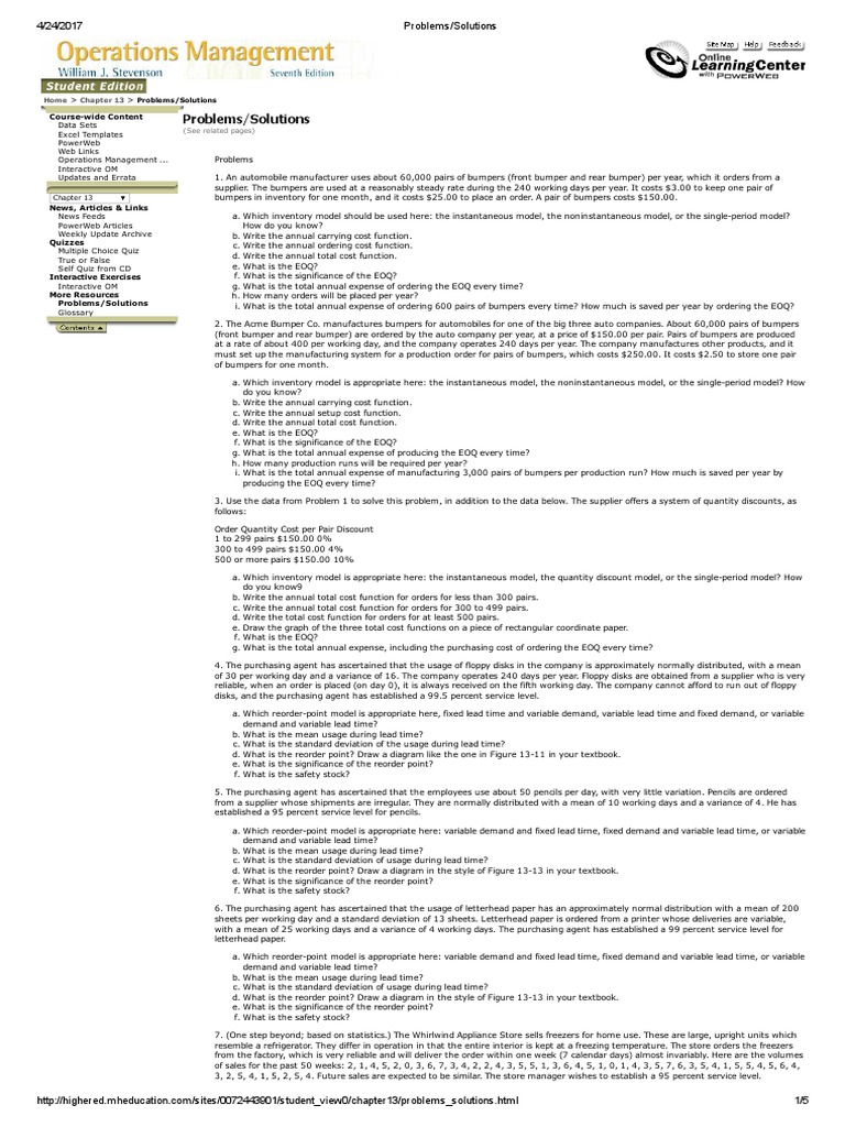 Inventory Problems Solutions | PDF | Inventory | Probability Distribution