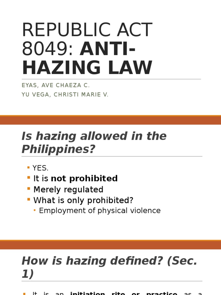 RA 8049 Anti Hazing | PDF | Fraternities And Sororities | Violence