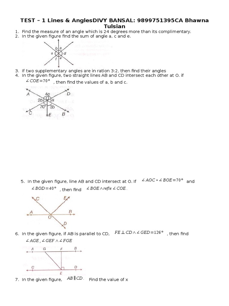 Angles and Lines Test Questions | PDF