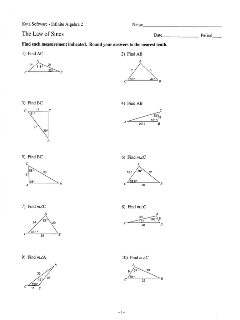 The Law of Sines Ws - Answers | PDF