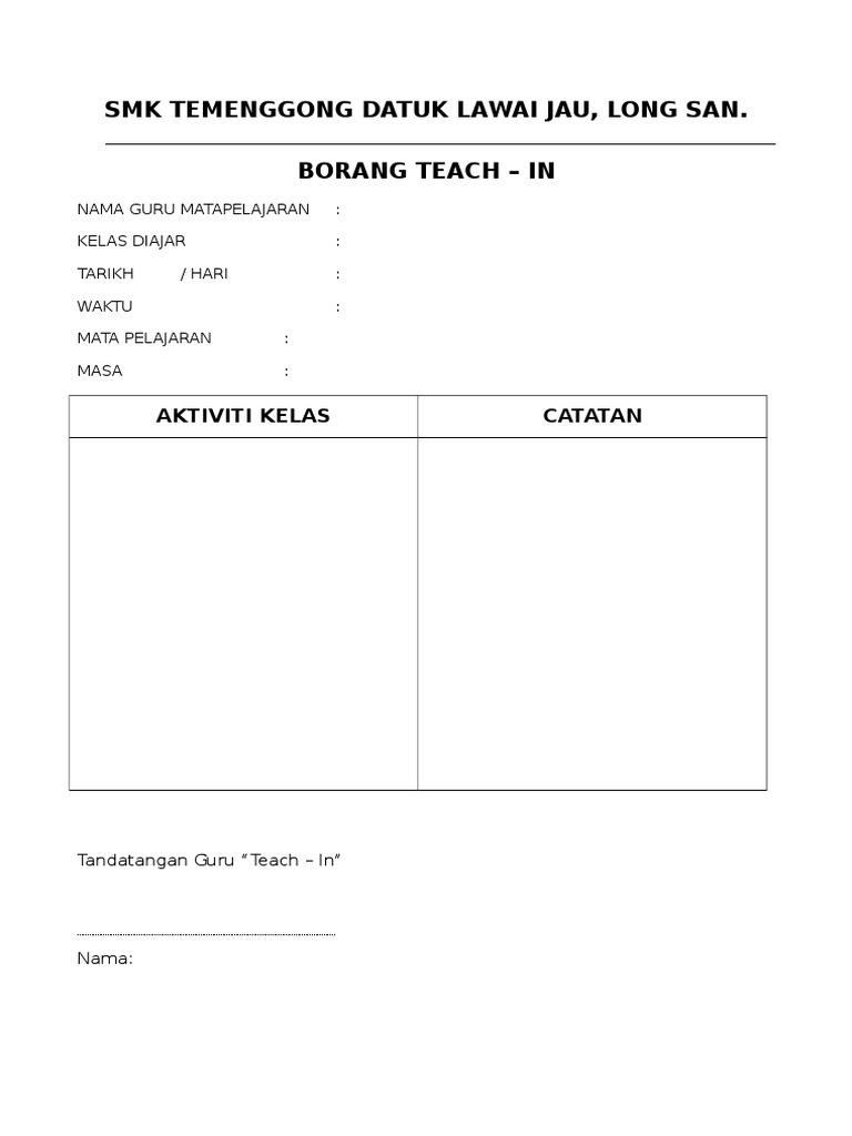 Template Borang Teach in | PDF
