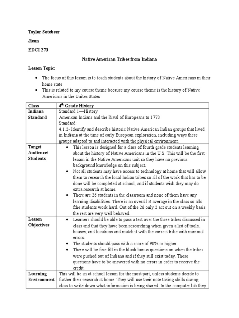 Indiana Native American Tribes Lesson Plan | PDF | Native Americans In ...
