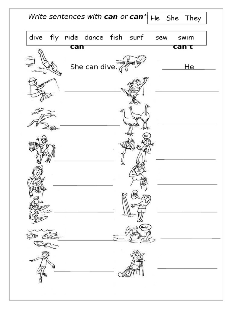 1403 Write Sentences With Can and Cant | PDF