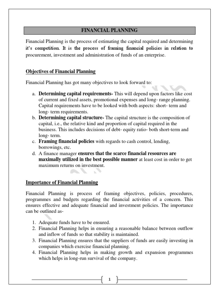 Financial Planning | PDF | Financial Plan | Capital Structure
