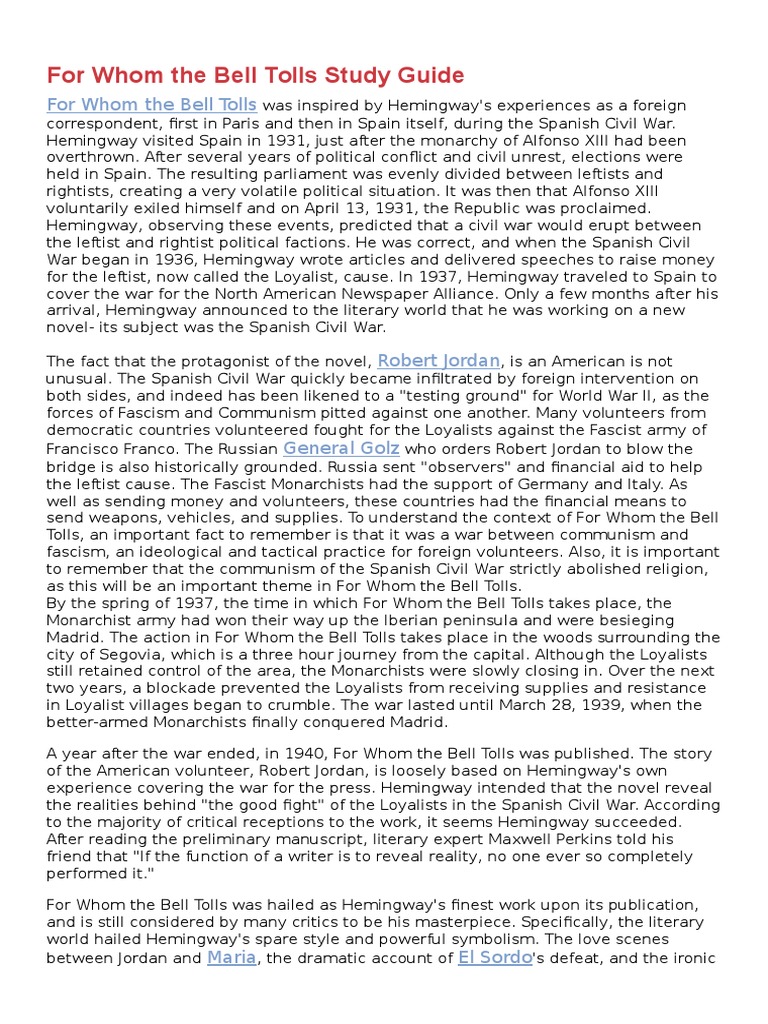 Hemingway's For Whom the Bell Tolls Guide | PDF