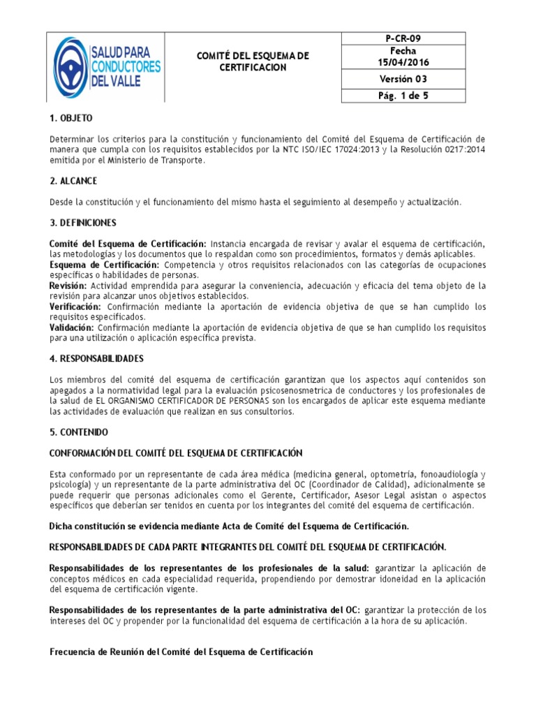 P-cr-09 Comite Del Esquema de Certificacion | PDF | Organización internacional para la ...