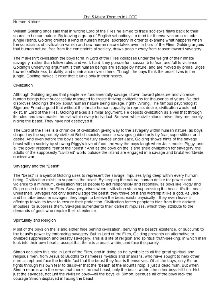 LOTF 5 Major Theme Analysis | PDF | Religion And Belief | Science