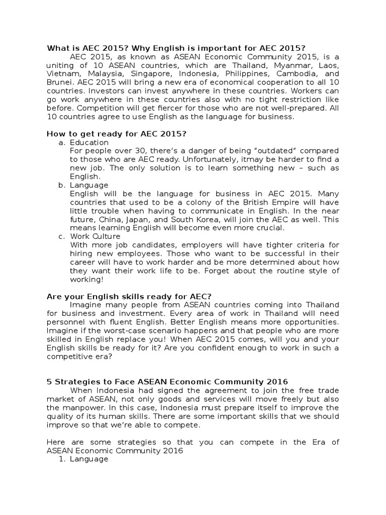 What Is AEC 2015? Why English Is Important For AEC 2015? | PDF ...