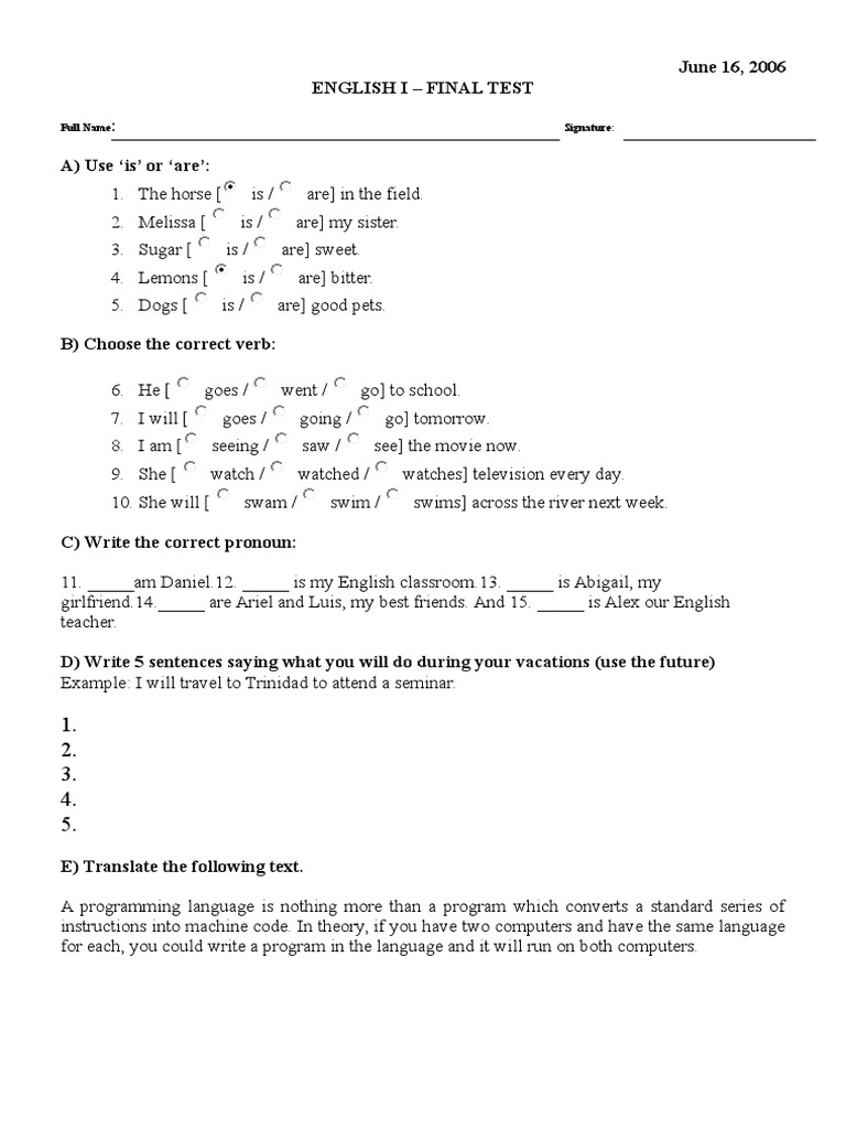 Final English Test | PDF
