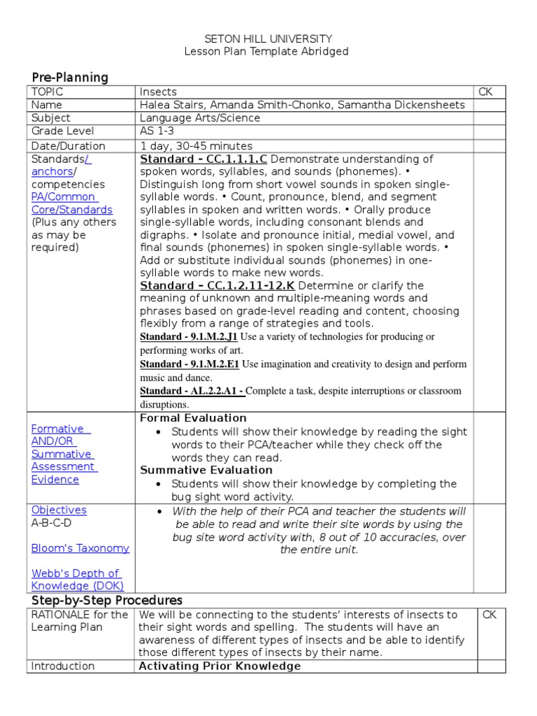 abridged lesson plan | Syllable | Cognition | Free 30-day Trial | Scribd