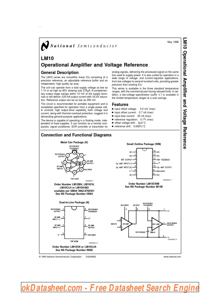 LM10 Operational Amplifier and Voltage Reference: General Description ...