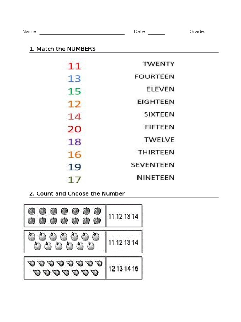 Match The NUMBERS: Name: - Date: - Grade | PDF | Animals And Humans ...