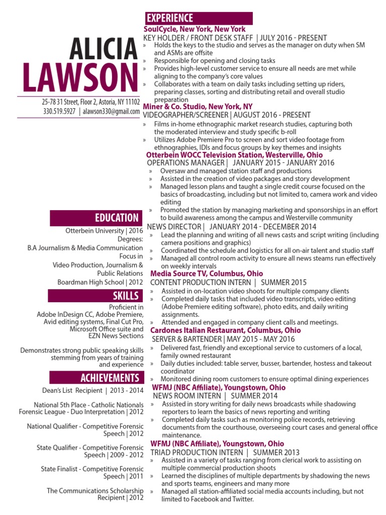 Alicia Lawson Resume | PDF | Communication | Computing And Information ...