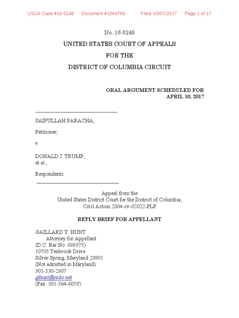 Paracha - Reply Brief | PDF | Constitutional Law | Common Law