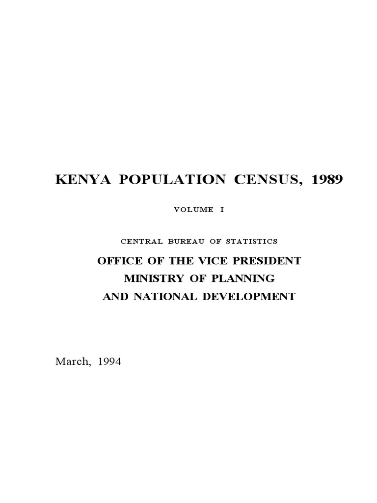 Kenya Population Census, 1989 Vol 1 March 1994 PDF | PDF | Census ...