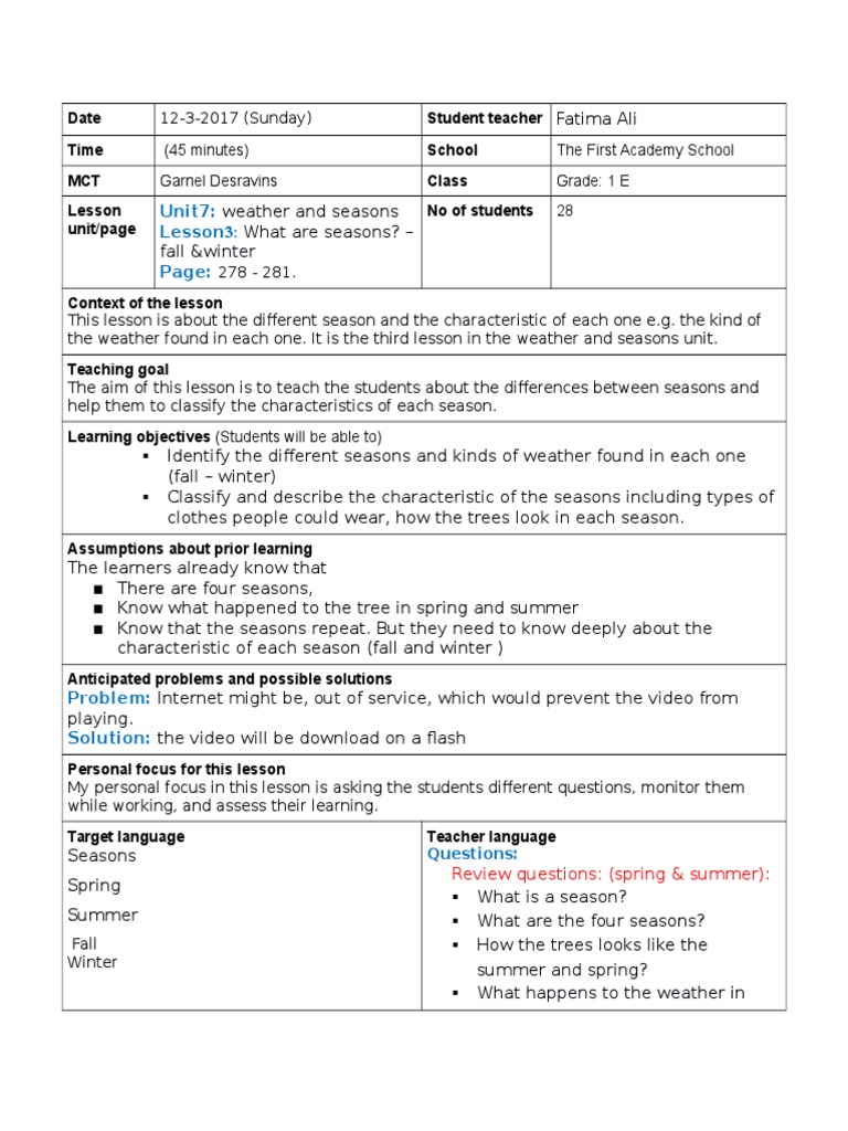 Lesson Plan - Fall and Winter | PDF | Lesson Plan | Learning