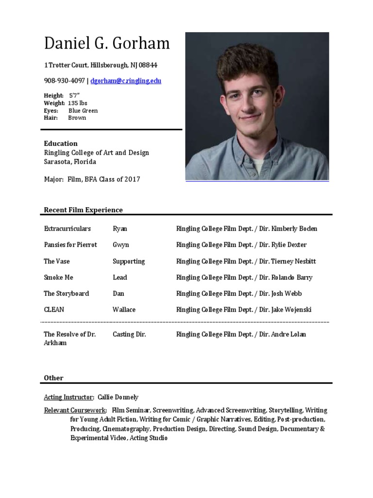 Daniel G. Gorham Film Resume | PDF | Language Arts & Discipline | Wellness