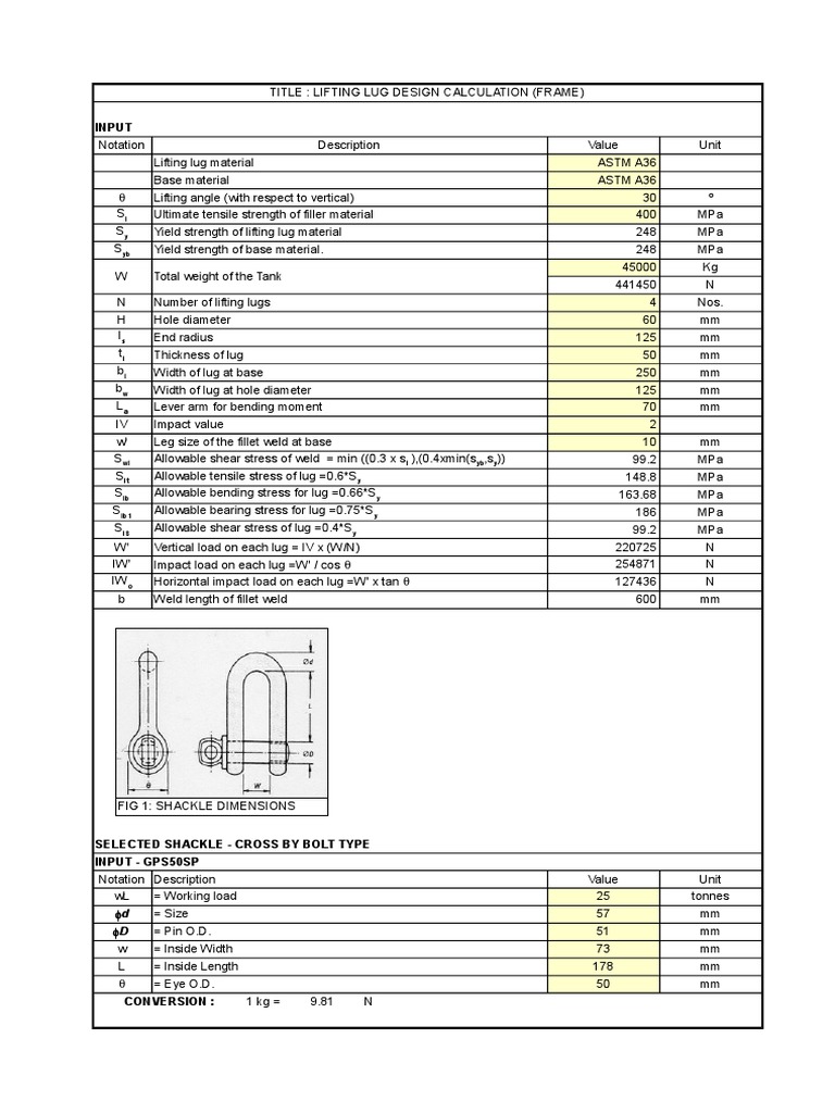 Lifting Lug Calcs (Frame) | Download Free PDF | Bending | Stress ...