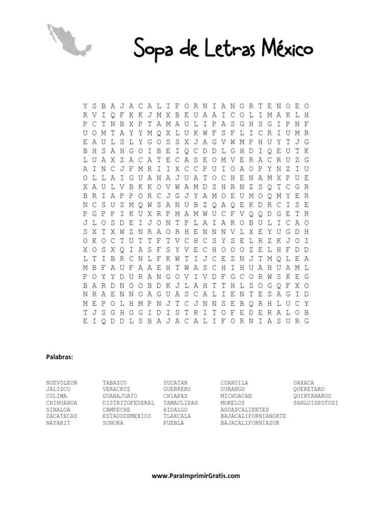 Sopa de Letras do México para Imprimir | PDF