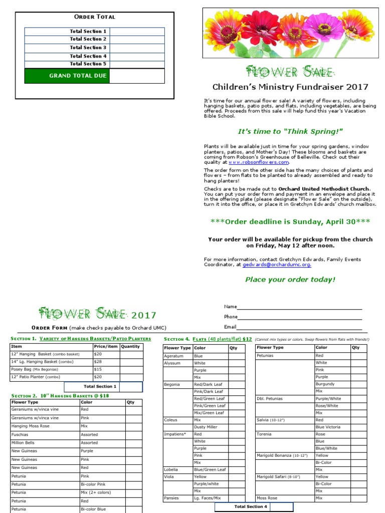 2017 Children's Flower Sale Order Form | PDF | Flowers | Domesticated ...