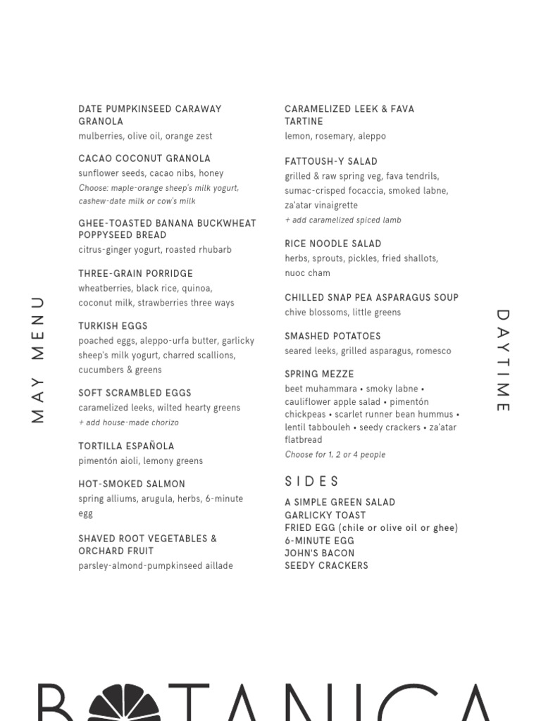 Botanica Menu | PDF