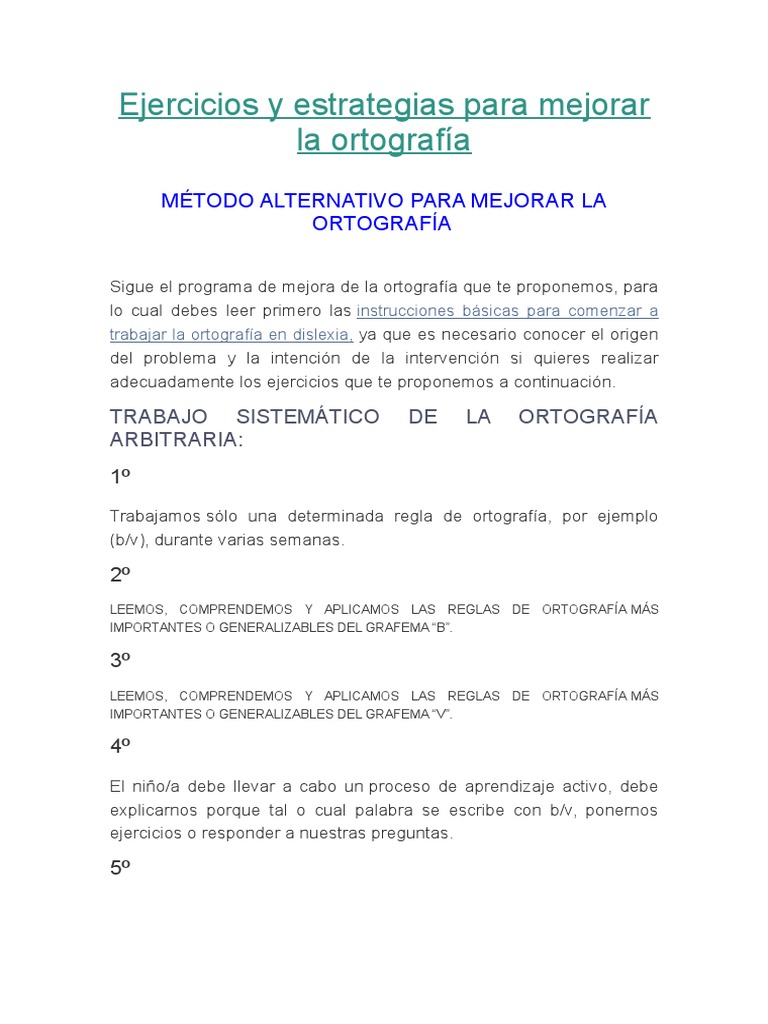 Ejercicios y Estrategias para Mejorar La Ortografía | PDF | Ortografía ...