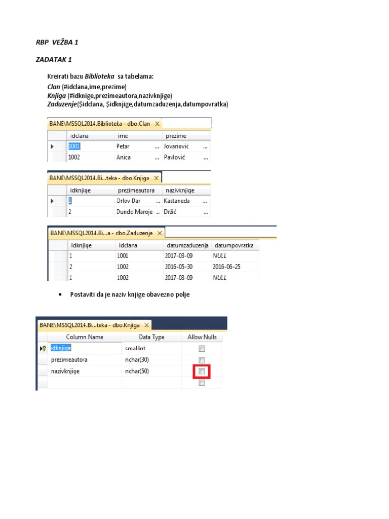 Relacione Baze Podataka - Vezba 1 (2017) | PDF