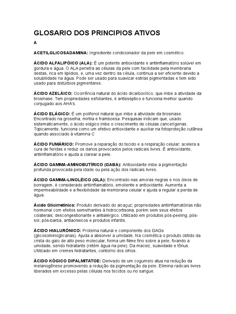 Cosmeticos e Princípios Ativos | PDF | Antioxidante | Pele
