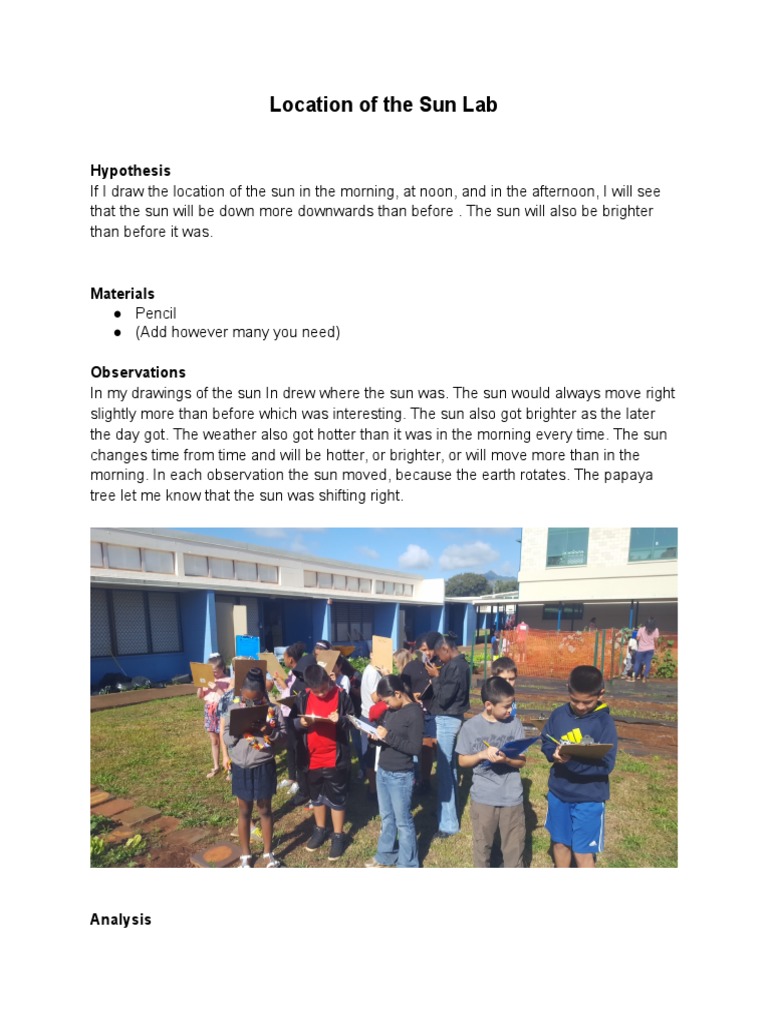 Location of The Sun Lab: Hypothesis | PDF