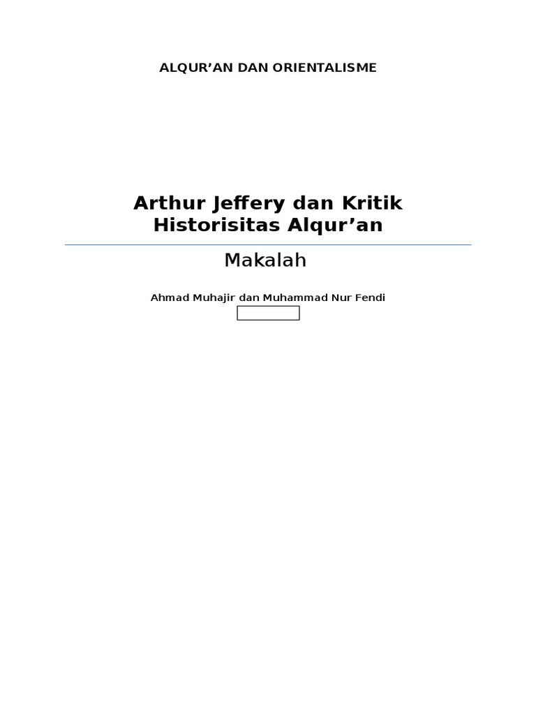 Arthur Jeffery Dan Kritik Historisitas Alqur | PDF