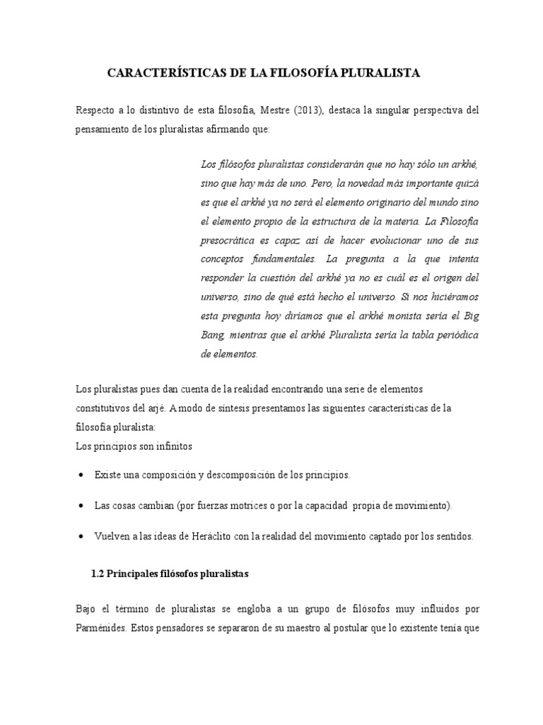 Características de La Filosofía Pluralista | PDF | Metafísica ...