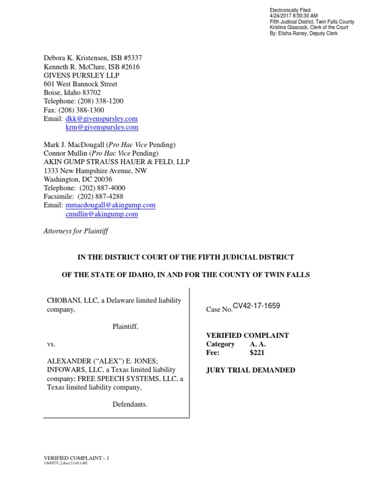 FILED Verified Complaint.pdf | Defamation | Government