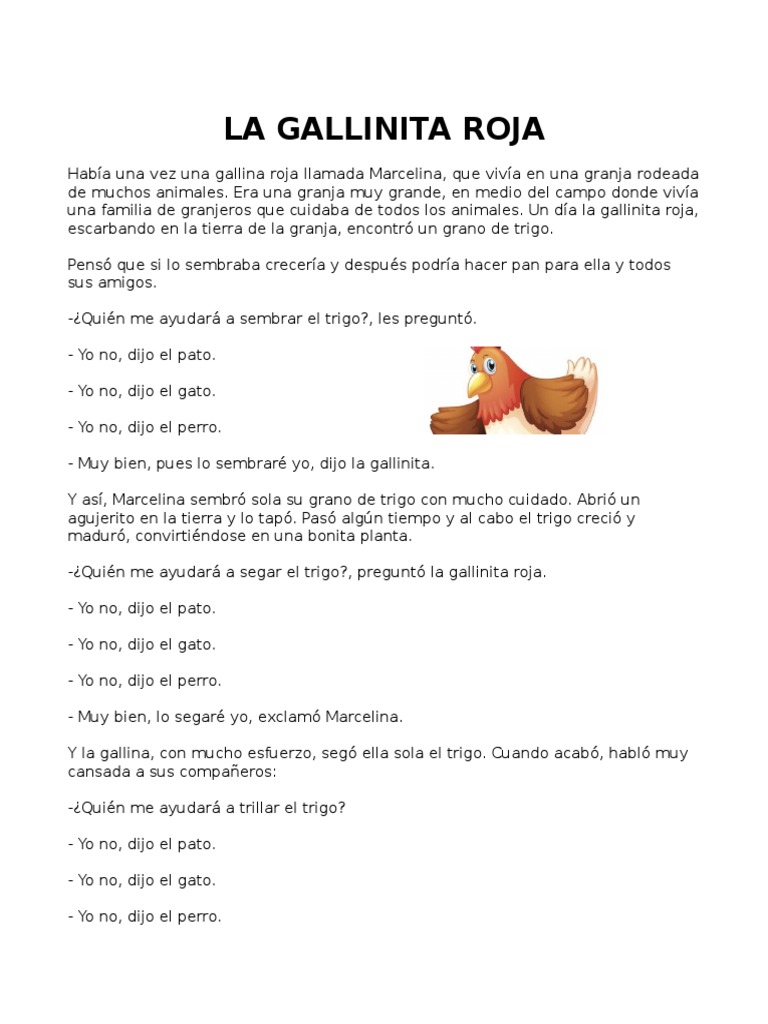 La Gallinita Roja: Cuento Infantil | PDF | Cocina, comidas y vino ...