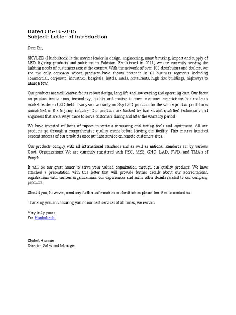 Introductory Letter Rev1 | PDF