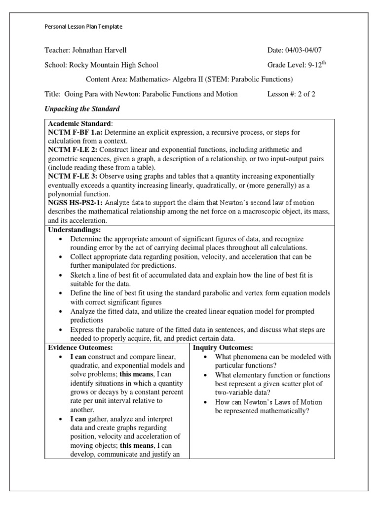 Unpacking The Standard: Personal Lesson Plan Template | PDF ...