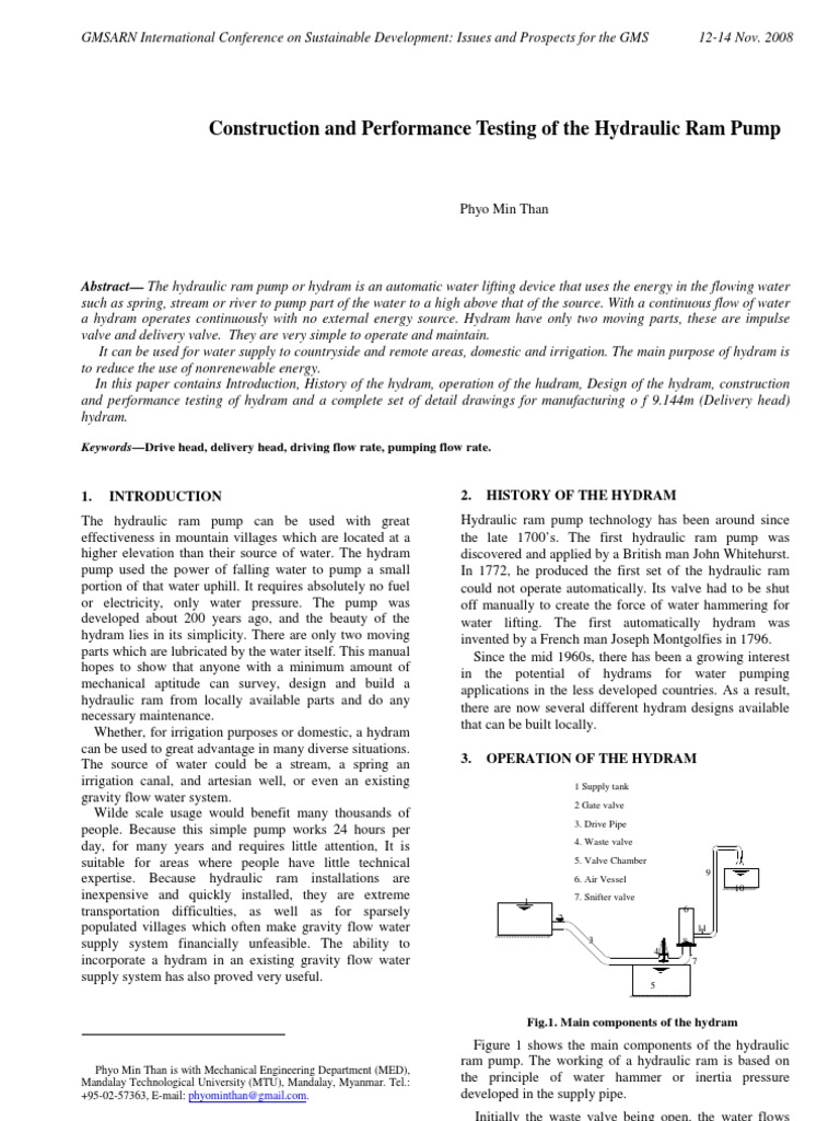 Hydraulic Ram Pump Design and Operation | PDF | Pump | Gases