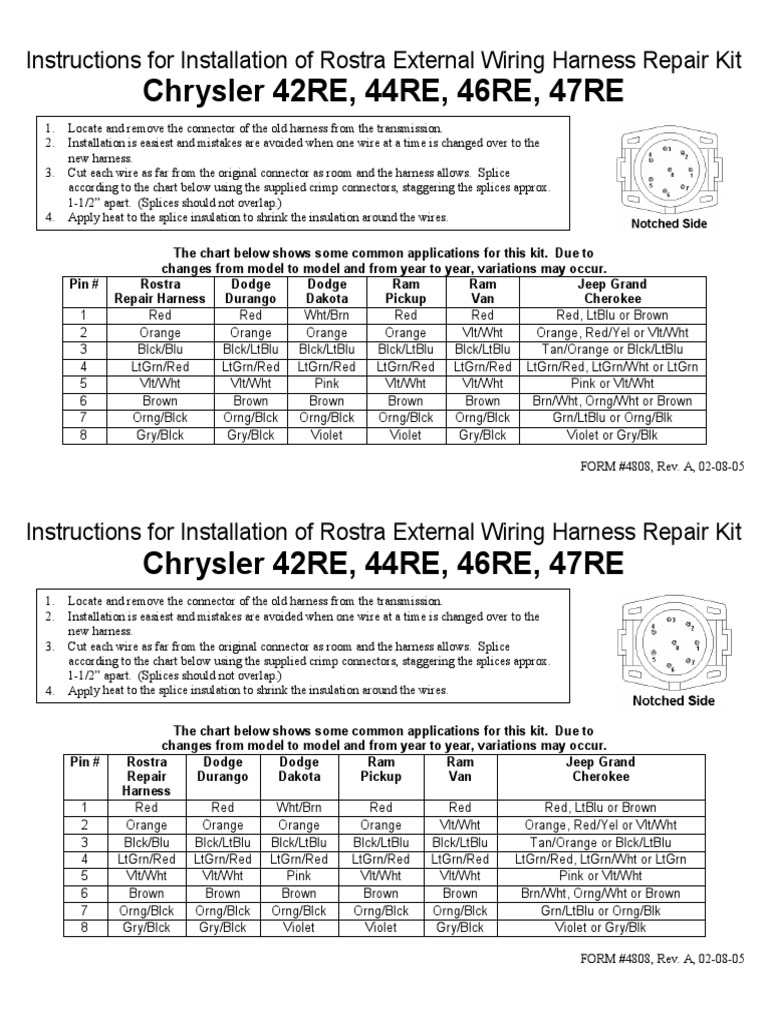 Chrysler 42RE, 44RE, 46RE, 47RE: Instructions For Installation of ...