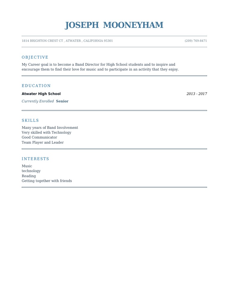 High School Band Director Resume | PDF | Sports & Recreation