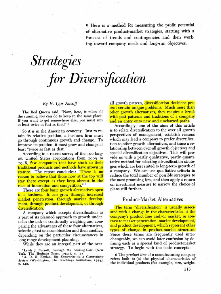 Ansoff (1957) - Strategies For Diversification | PDF | Diversification ...