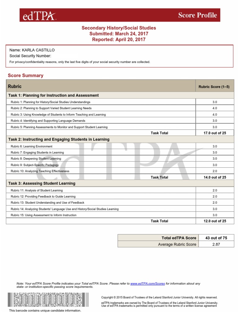 Edtpa Results | PDF | Rubric (Academic) | Educational Assessment