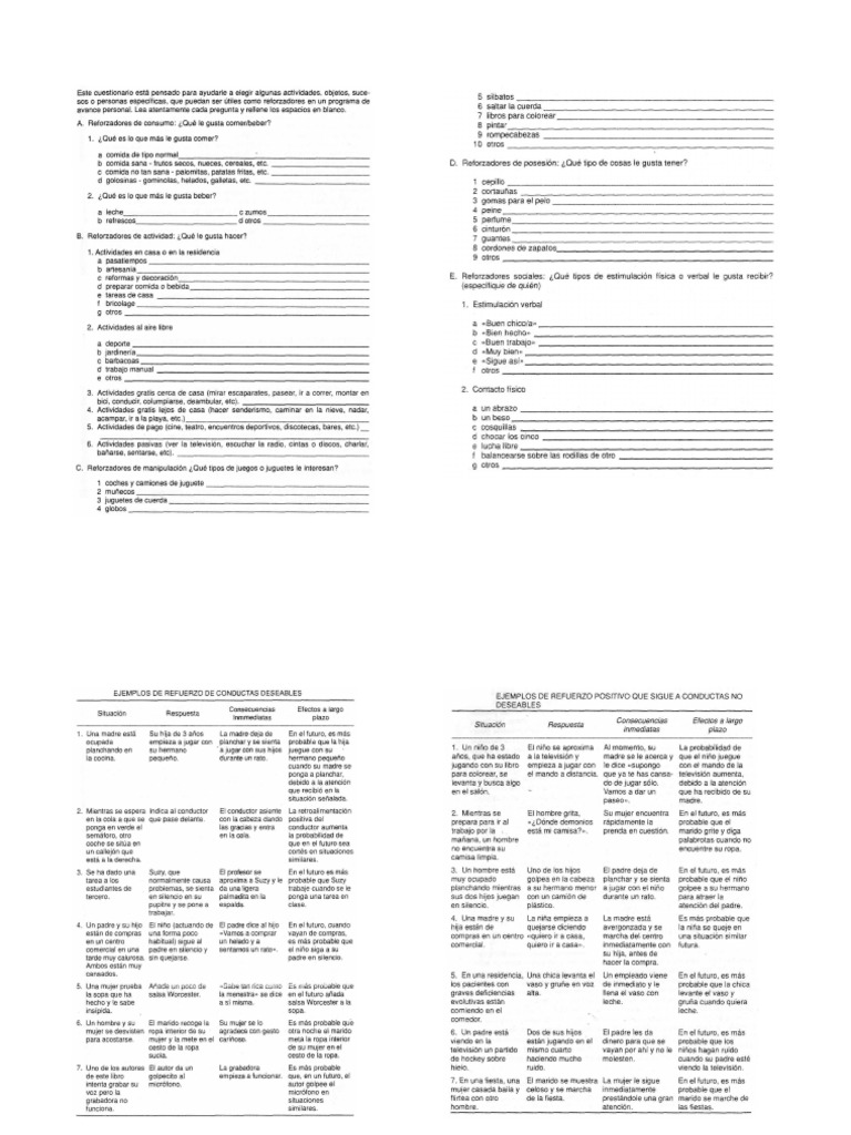 Cuestionario de Elección de Reforzadores, Ejemplos, Ejercicios | PDF ...