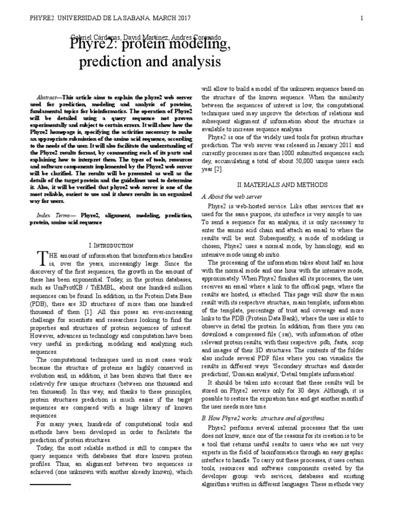 Phyre2: Protein Structure Prediction Guide | PDF | Nutrients | Biochemistry