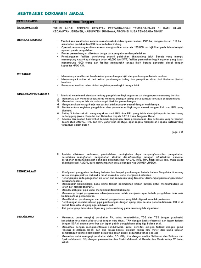 Contoh Dokumen AMDAL | PDF
