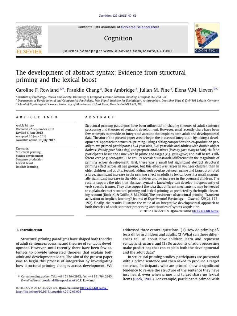 The Development of Abstract Syntax: Evidence From Structural Priming ...