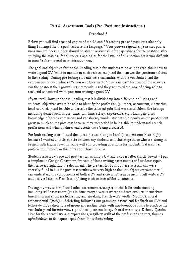 Tws IV Assessment Tools Pre - Post and Instructional Standard 3 | PDF ...